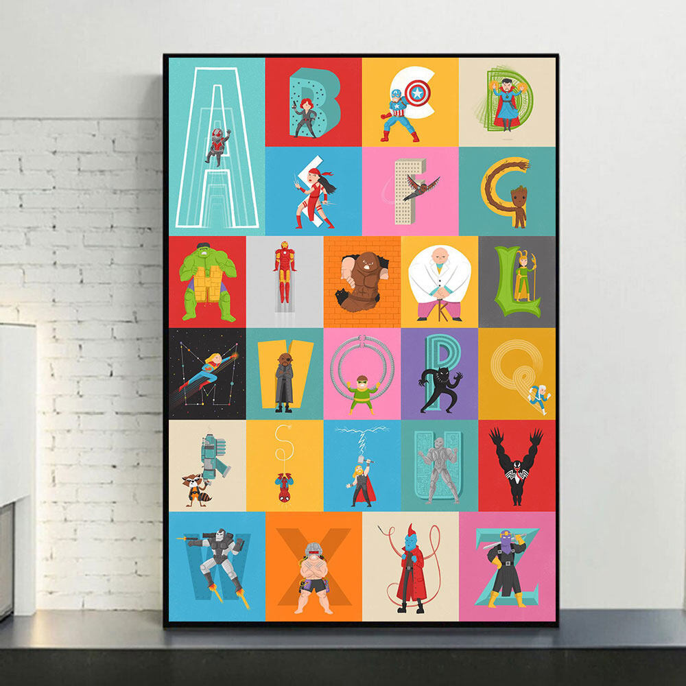 Marvel Superhero ABC Illustration Poster Gift Prints Avengers Iron Man ...