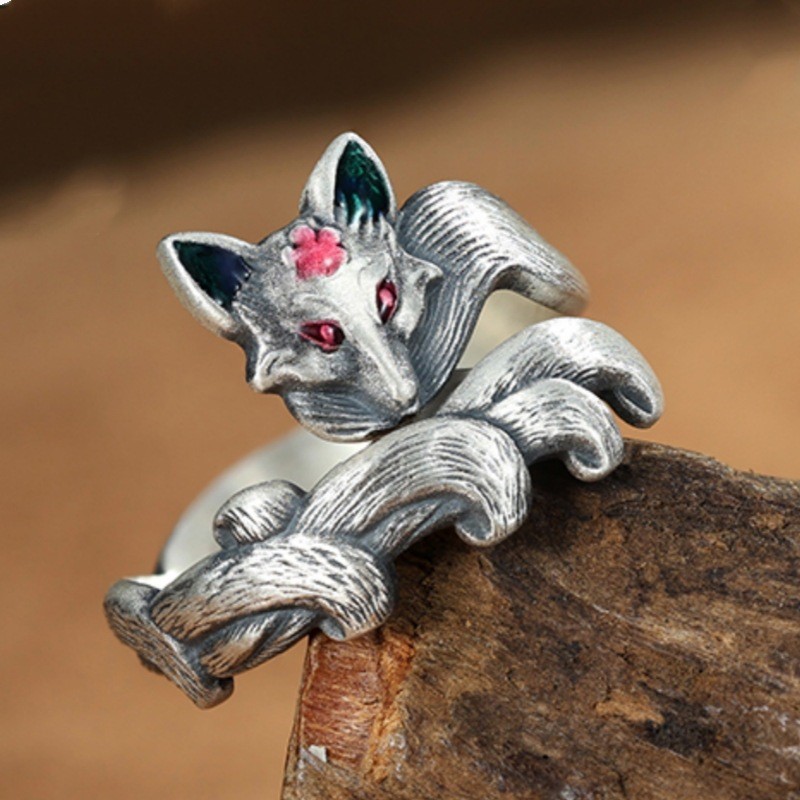 Xiangxu Thai Silver Nine-tail Spirit Fox Ring Cute Little Fox Retro ...