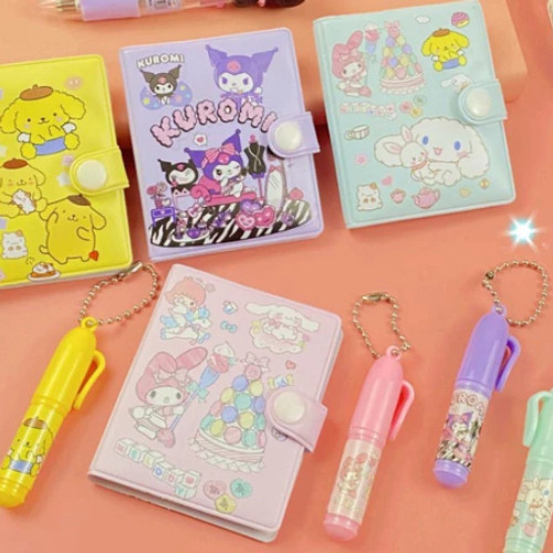 Elber Mini Note Book and Pen Clip / Sanrio Button Diary Book / Cute ...