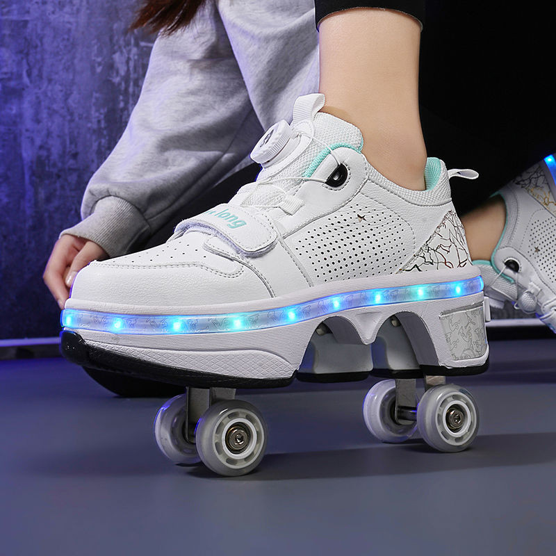 Light Rechargeable Roller Skate Shoes 4 Wheels Can Walk Wheel Shoes Men ...