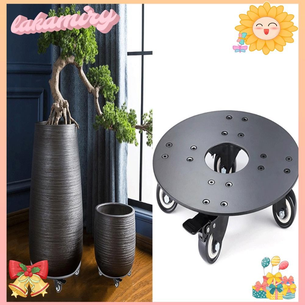 LAKAMIRY Flower Pot Wheels, Heavy Duty Flower Pot Rack Round Metal Tray ...