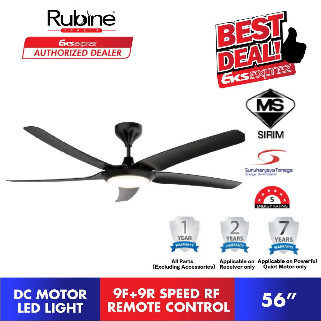 RUBINE ABLE CEILING FAN 56" DC MOTOR 5-BLADES WITH LED ACF-BEATA56-5BL-MB / ACF-BEATA56-5BL-MW ...