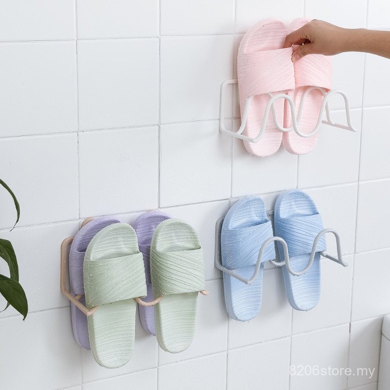 Bathroom Slipper Rack Wall-Mounted Perforated Shoe Rack Behind Door ...