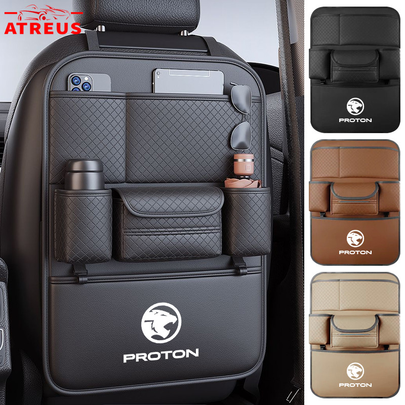 Proton Car Seat Back Storage Bag Leather Auto Foldable Organizer Car ...