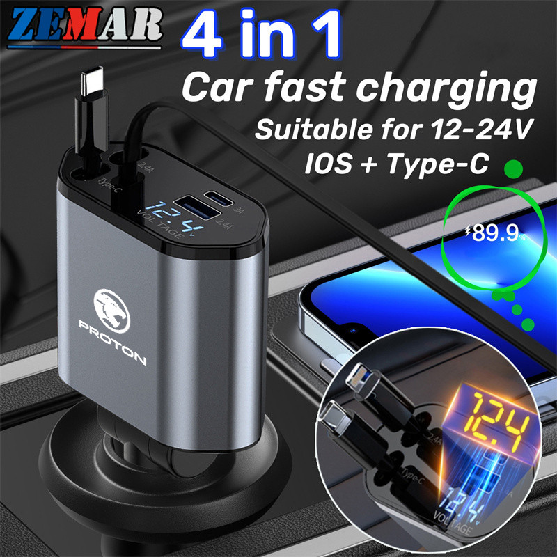 4 in 1 Proton Car Charger Super Fast Charging Universal USB Type-C IOS ...