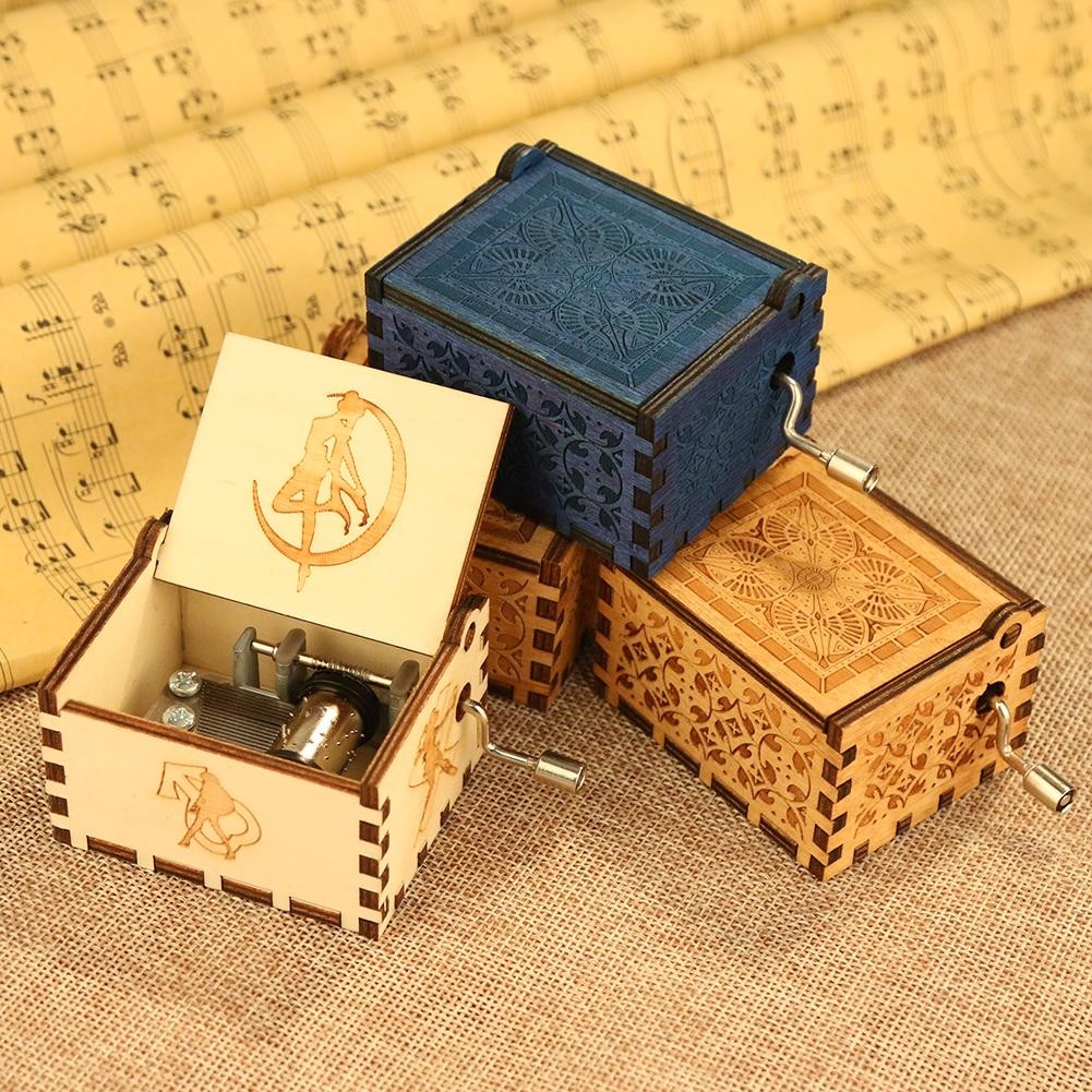 Retro Carved Wood Music Box Hand Crank Antique Music Case Gifts Desk ...