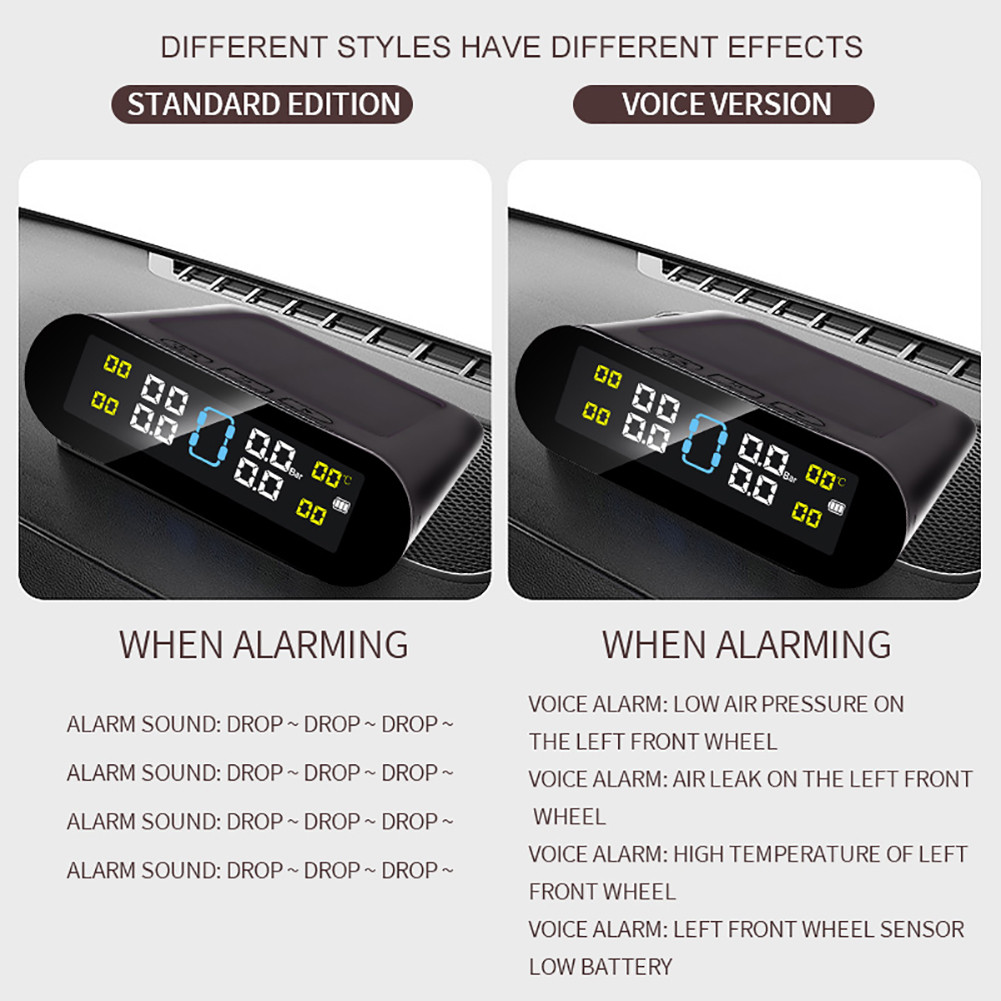 TPMS 4 Wheel Tyre Pressure Monitor Real-time Display TPMS Monitor Solar ...