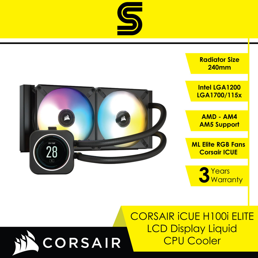 CORSAIR H100I ELITE LCD Display Liquid Cooler - 240mm | Shopee Malaysia