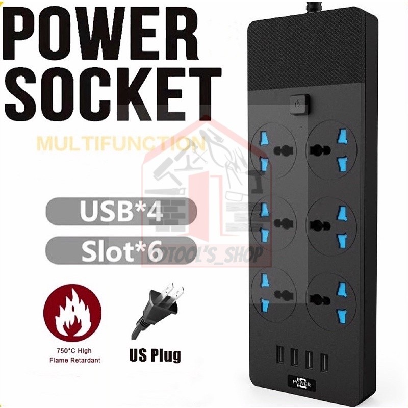 US Plug 2500W Power Strip with USB Ports Jacks Surge ProtectorUniversal ...
