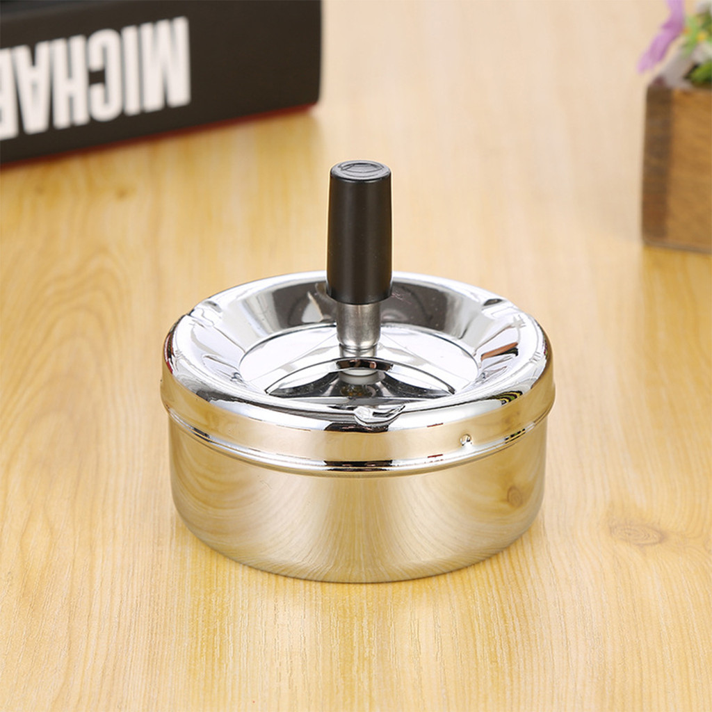 New Round Stainless Steel Push Down Ashtray With Spinning Tray Home Office for Men Ashtray ...
