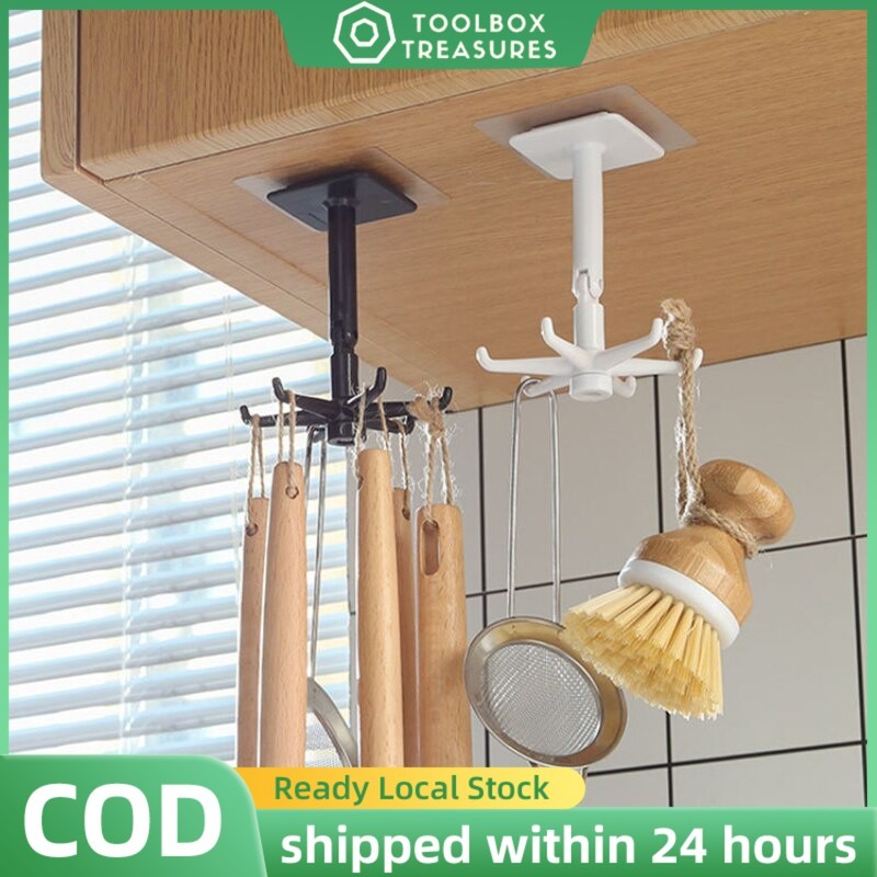 Self Adhesive Multi-Purpose Hooks 360 Degrees Rotatable Kitchen Hook ...
