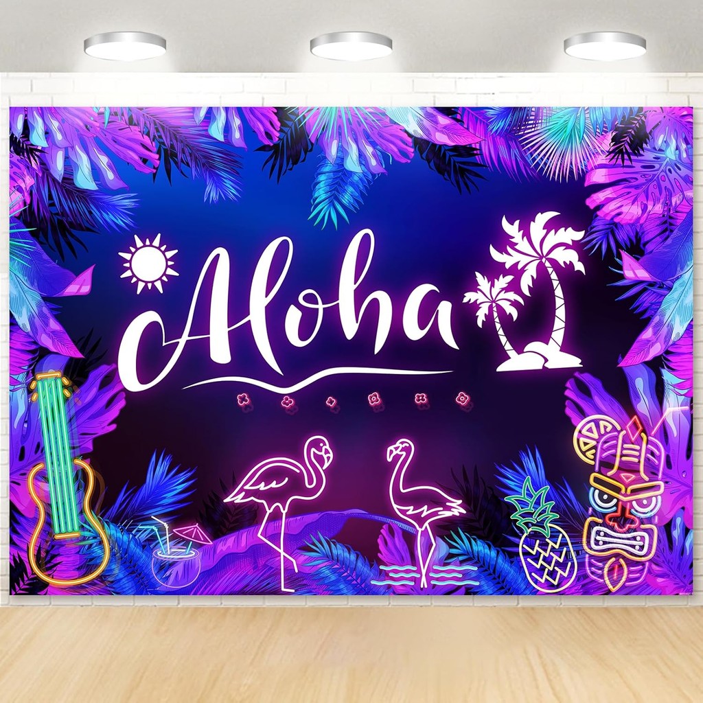 Hawaiian Aloha Luau Photography Backdrop 7x5ft Summer Tropical Tiki Bar ...
