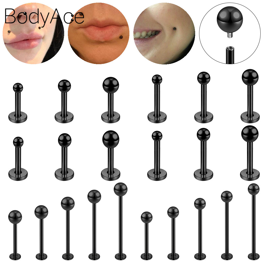 Bodyace Stainless Steel Lip Stud 1 PC Ear Piercing Black Dimple ...