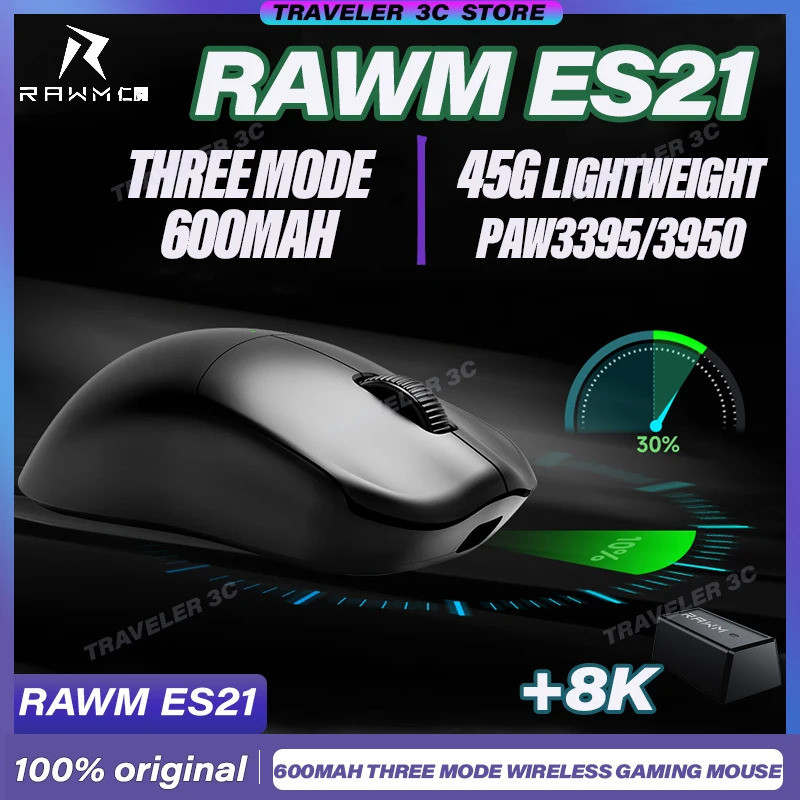 RAWM ES21 600mAh Wireless Gaming Mouse 45g Ultra Lightweight 2.4G BT Nordic52840 Master 8K ...
