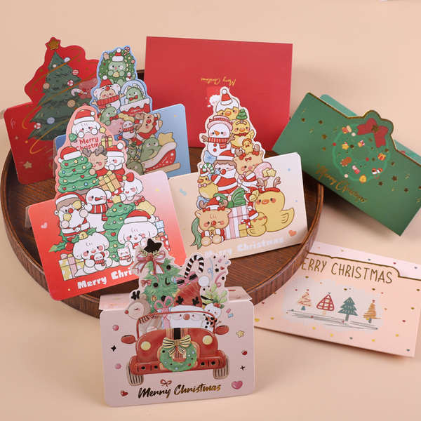 christmas card 2024 Kad Ucapan Krismas Baharu Lipatan Mesej Kartun Tiga ...
