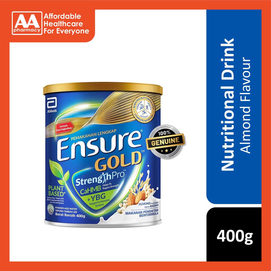 Abbott Ensure Gold StrengthPro Plant-Based Complete Nutrition Drink 400g (Almond Flavour ...