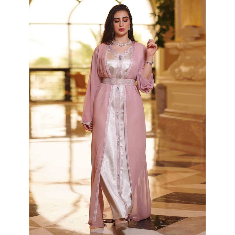 Two Pieces Abaya Set Women Vest Long Dress with Chiffon Outerwear ...