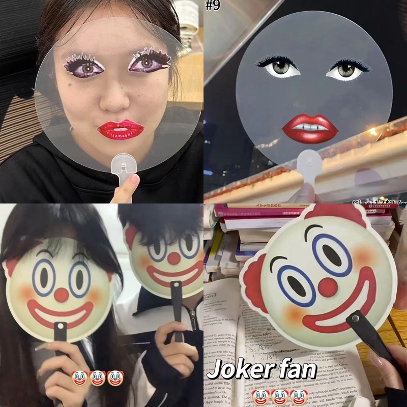 Funny Emotions Printed Fan Creative Transparent Face Makeup Hand Fans ...