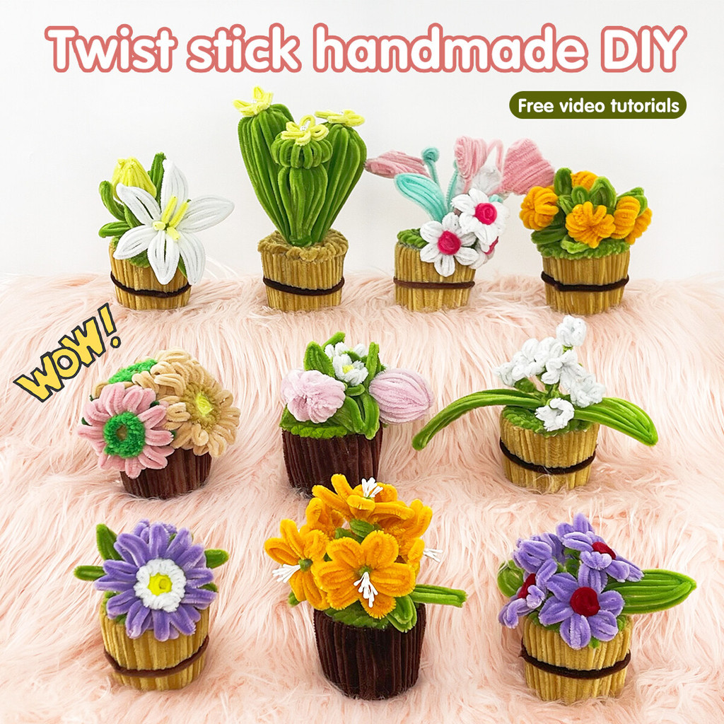 Twisted stick bouquet of small potted plants handmade DIY material kit ...