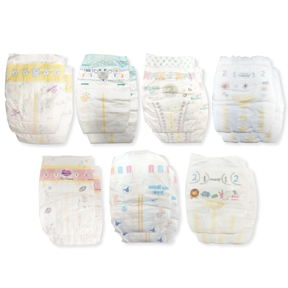 Disposable diaper trial set Tape 7 types x 2 of each Total 14 diapers ...