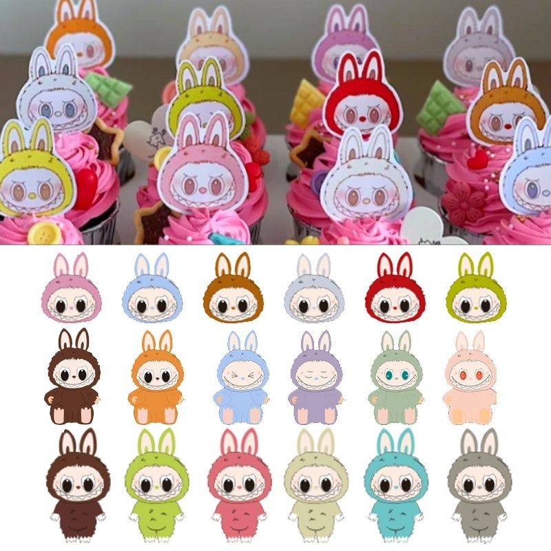 18PCS Cute Cartoon Labubu Birthday Cake Decoration Plugin Cute Sitting ...
