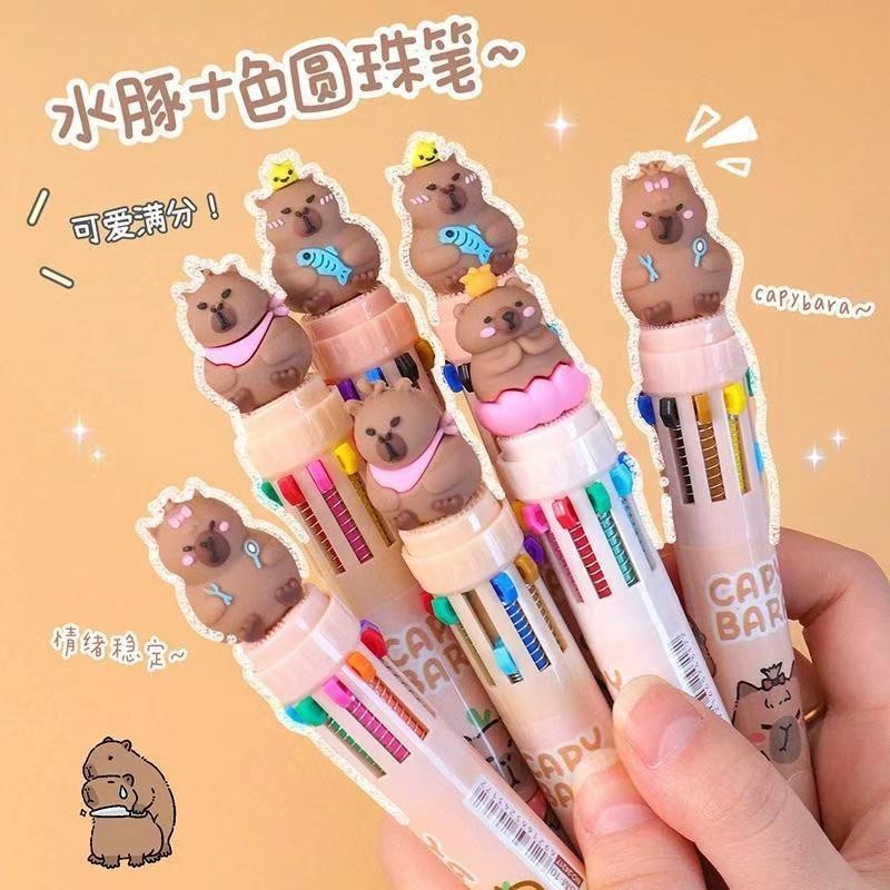 Capybara Pen 10 Colors Ball Pen Kids Writing Drawing Stationery Student ...
