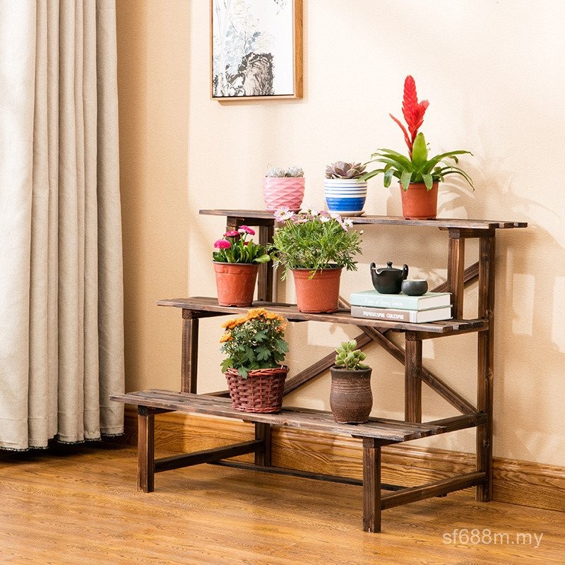 Rak bunga balkoni anti-raput dalaman kayu pot bunga succulents rak ...