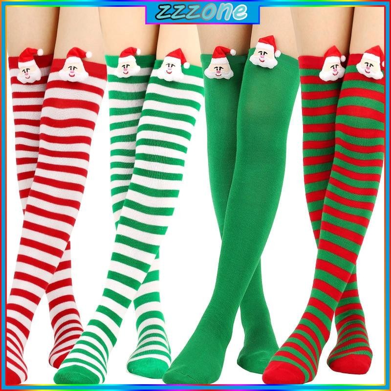 zzz Women Striped Over Knee Socks 3D Santa Claus Thigh Stockings for ...