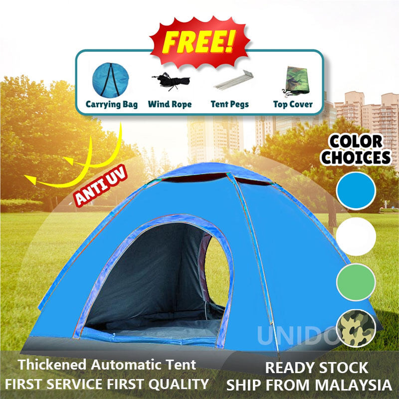 MY1-4 Person Foldable Khemah Camping Tent 2 Sec Pop Up Tent Waterproof ...