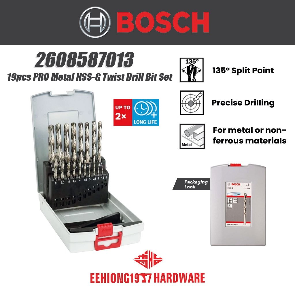 BOSCH 2608587013 19pcs PRO Metal HSS-G Twist Drill Bit Set Metal Drill Bit Set | Shopee Malaysia