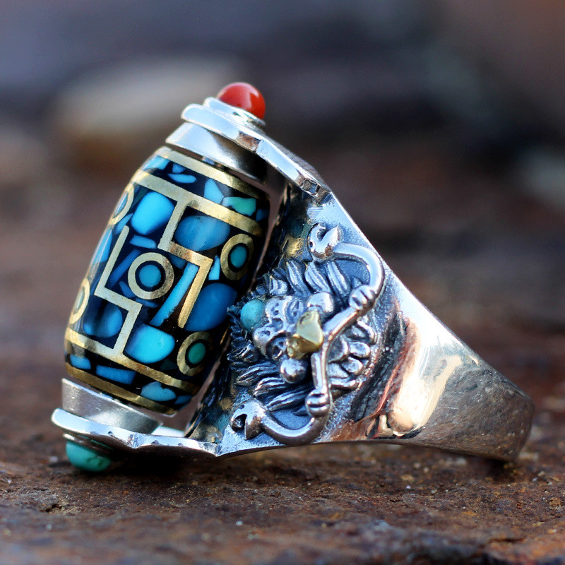 Hot-selling Men Women Thai Silver Nine-Eyed Dzi Ring Retro Tibetan ...