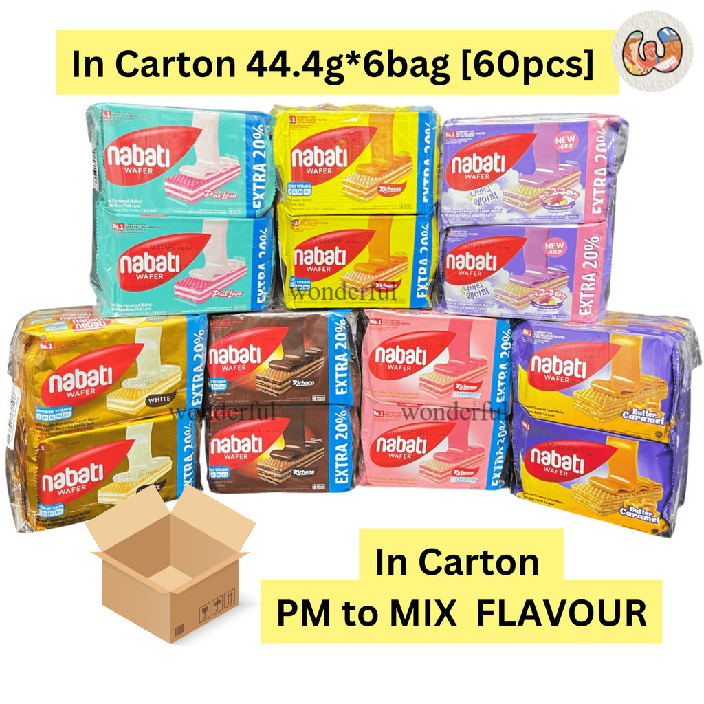 WF CARTON PACK Nabati Richeese Cream Wafer EXTRA 20% 37g + 7.4g = 44g Value Pack (44.4g x 6 BAG ...