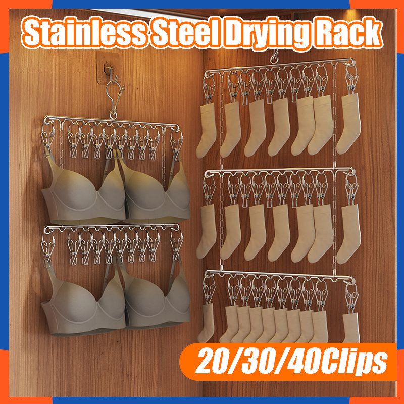 Stainless Steel Socks Drying Rack 20/30/40Clip Drying Rack Windproof ...