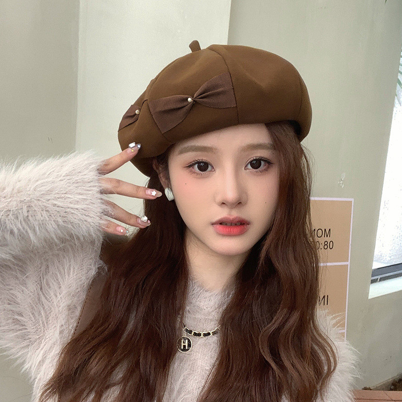 Japanese Sweet Bow Beret Female Cute All-Match Cloud Painter Hat Street ...