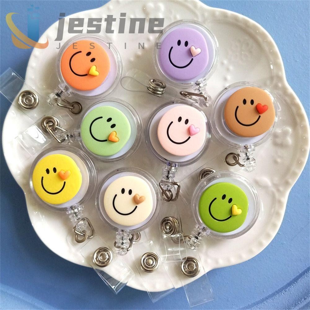 JESTINE Nurse Badge Reel, Smiling Face Name Tag Retractable Badge ...