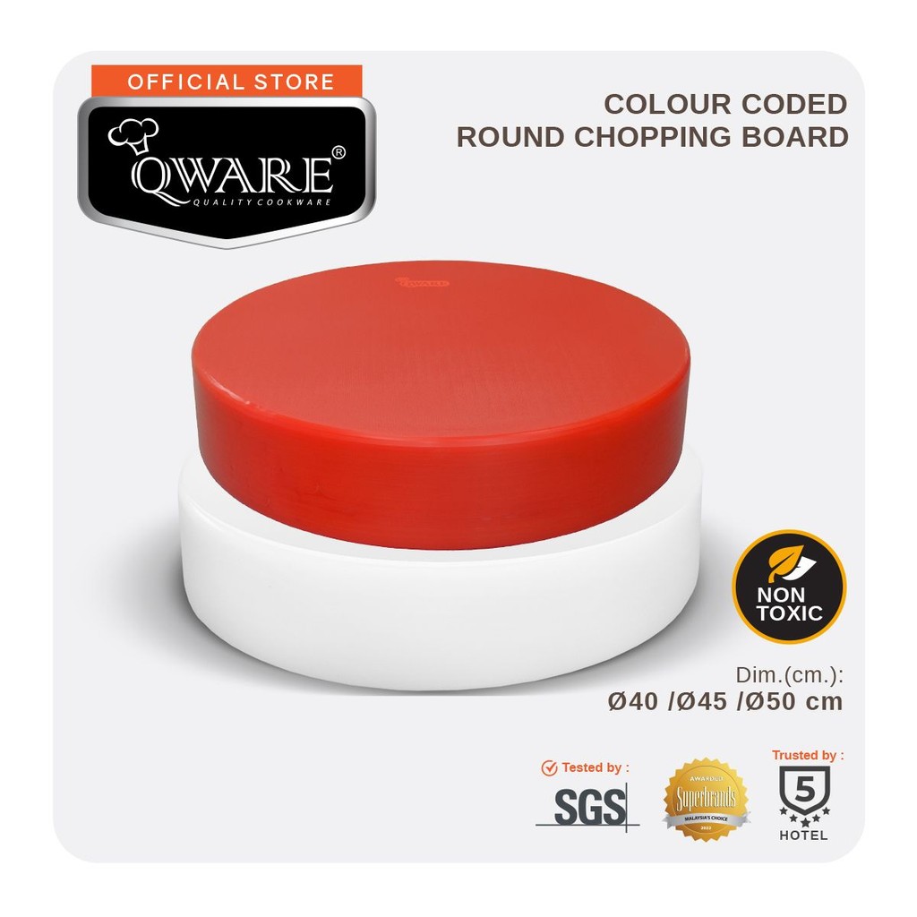 Qware Colour Coded Round 10cm Thickness Chopping Board (White/Red) (40 ...