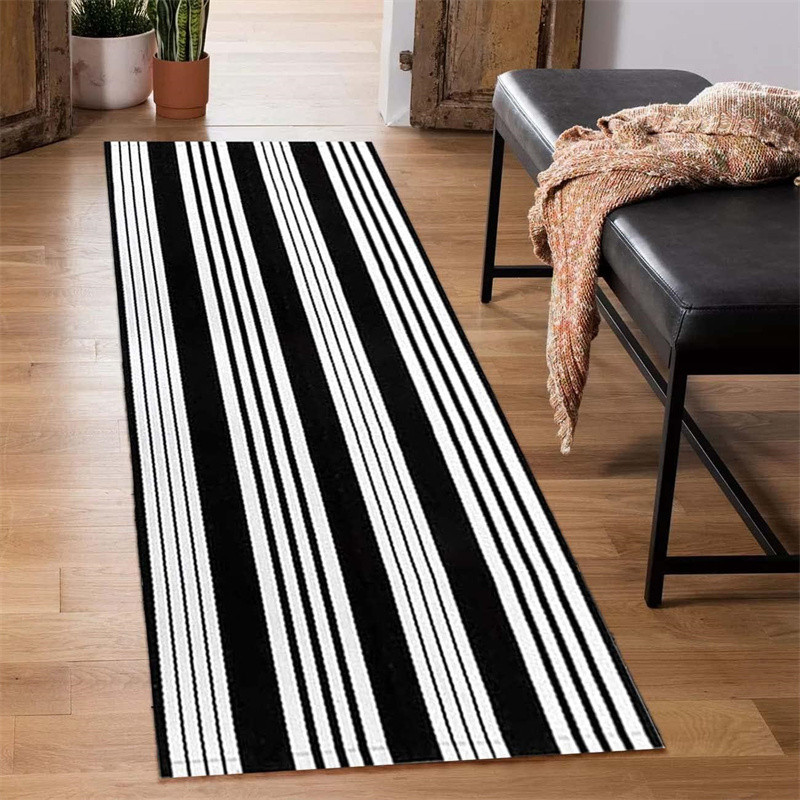 Black White Runner Rug Front Porch Rug Machine Washable Indoor Outdoor ...