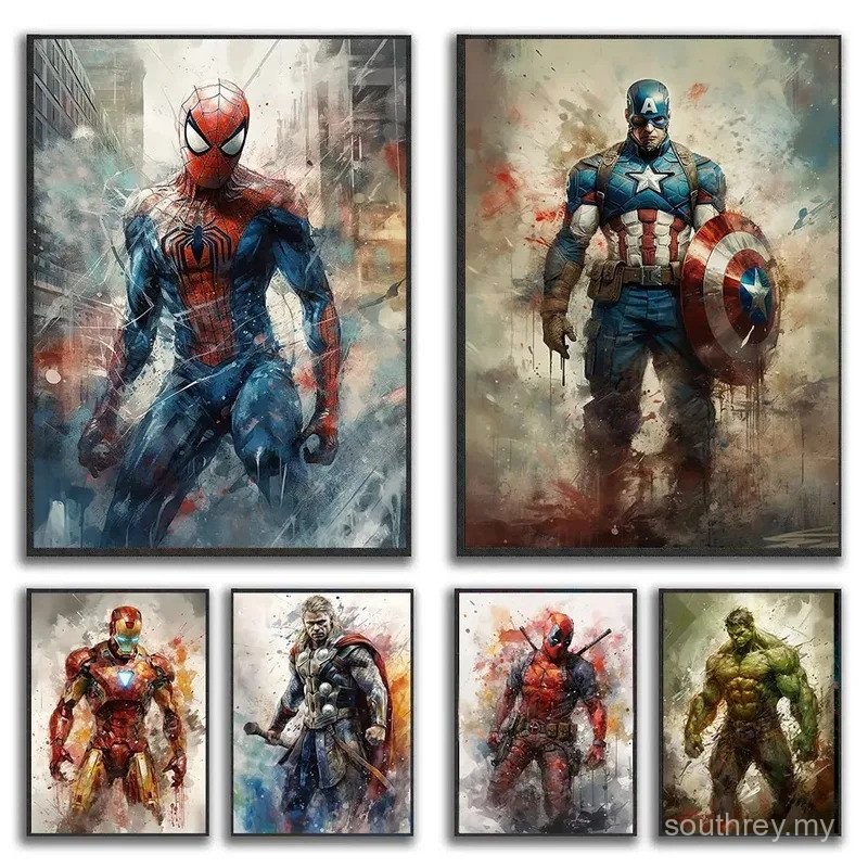 Disney Hulk Superheroes Canvas Painting Iron Man Spiderman Watercolor ...