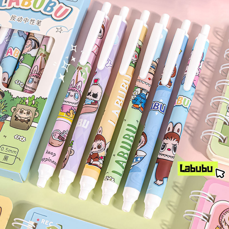 QwQ 6Pcs Cute Cartoon Labubu Gel Pen Black 0.5mm Press Pen Kawaii ...
