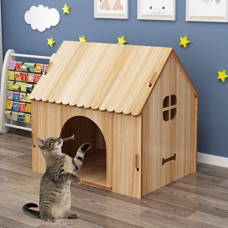 Pet Wooden House Kennel Cat Cage Four Seasons Universal One Cat House ...