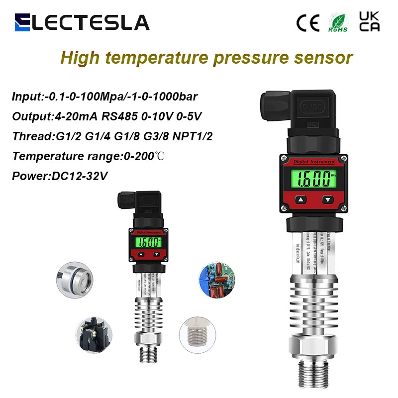 High Temperature Pressure Sensor 4-20mA RS485 Out Range -1-0-1000bar G1 ...