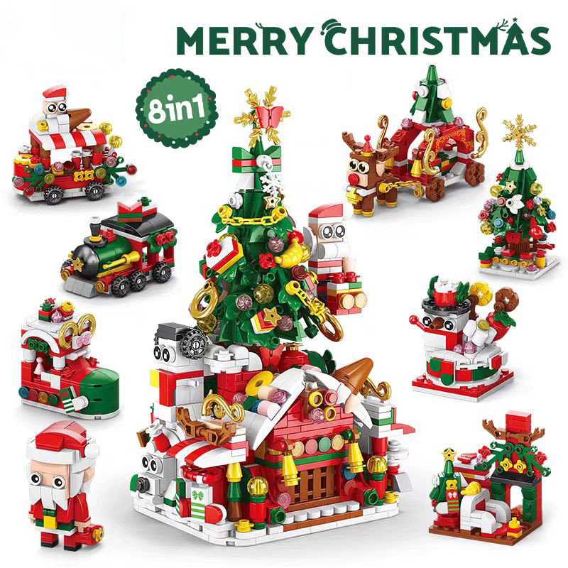 Santa Tree Christmas train street scene building blocks, set all 8 to ...