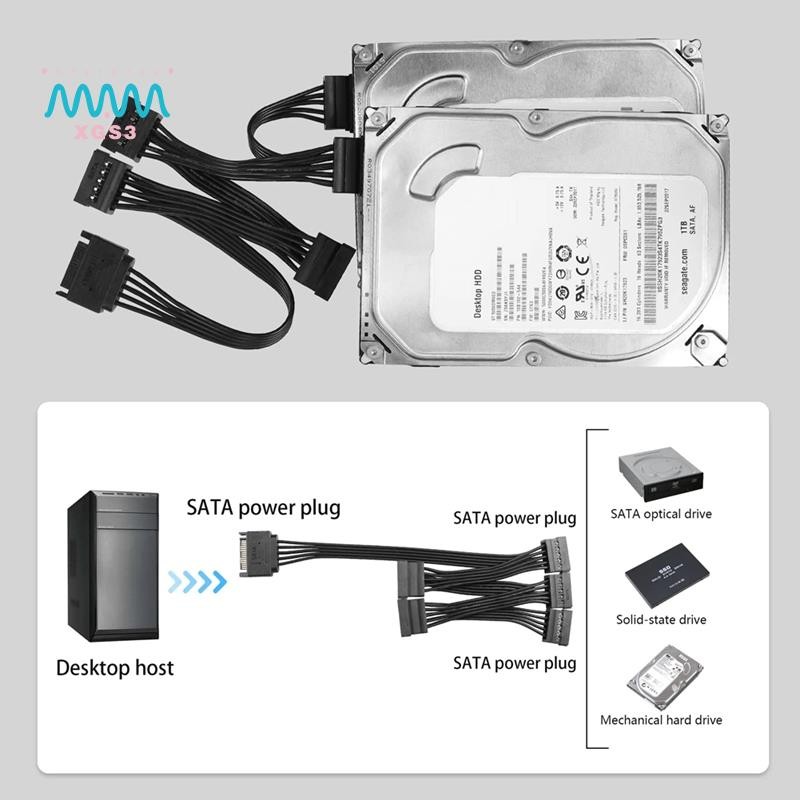 15 Pin Sata Power Splitter 1 To5 Hard Drive HDD SSD Power Supply Cable ...