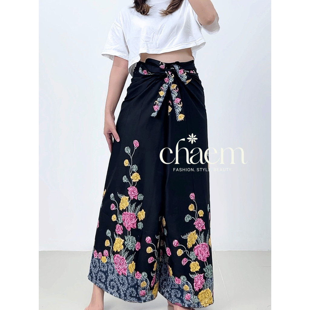 Gray Floral Pattern Pants Long Legs Tied Waist Khaki Large Size Soft ...
