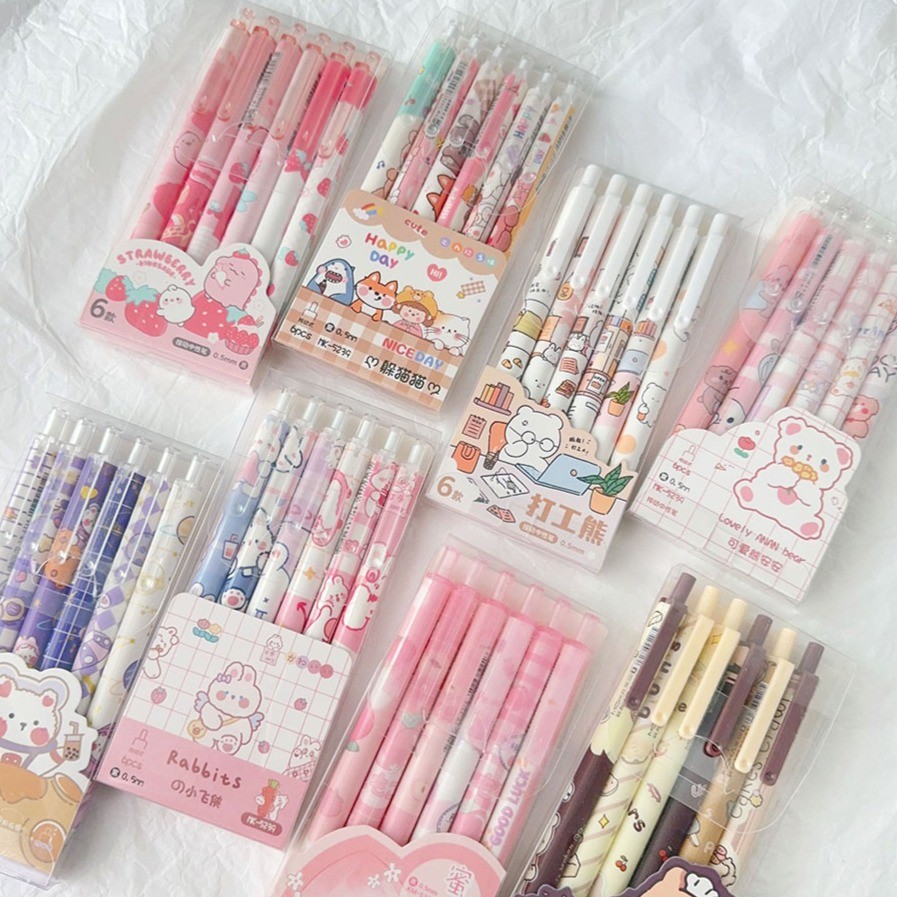 HITAM Hani 6pcs gel pen set aesthetic pen black ink gel pen cute pink ...