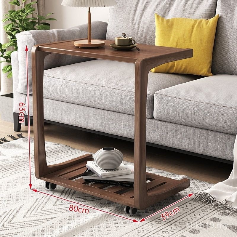 Zsr Solid Wood Bedside Table Movable Side Table u-Shaped Side Table with Wheels Sofa Side Table ...