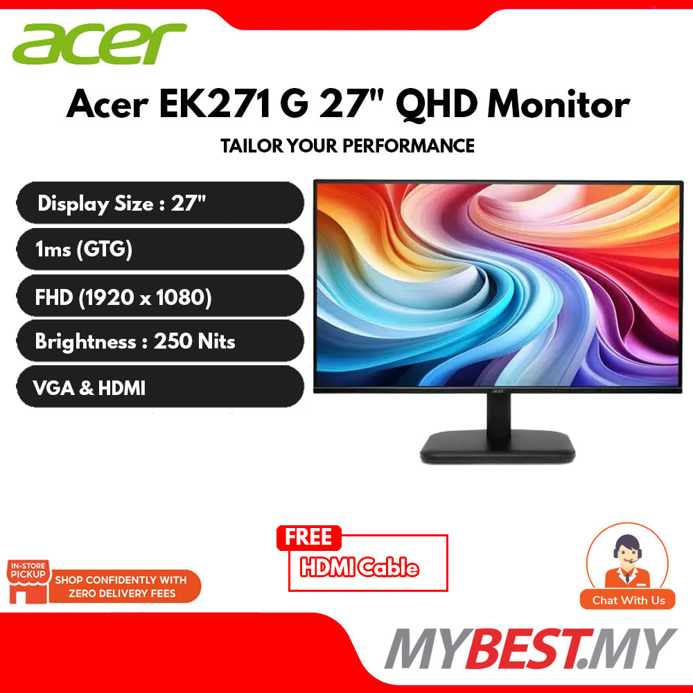 Acer EK271 G 27" IPS 120hz 1ms FHD Monitor (VGA/ HDMI/ AUXO) | Shopee ...