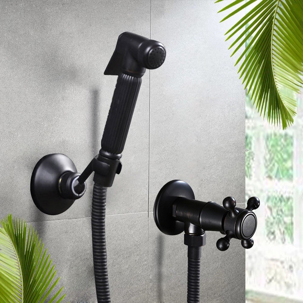 Black Brass Bathroom Handheld Shower Head Spray Clean Pressurized ...