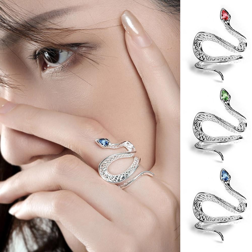 Aquamarine Blue Topaz Snake Ring Creative Niche Design Cool Ring Fade ...