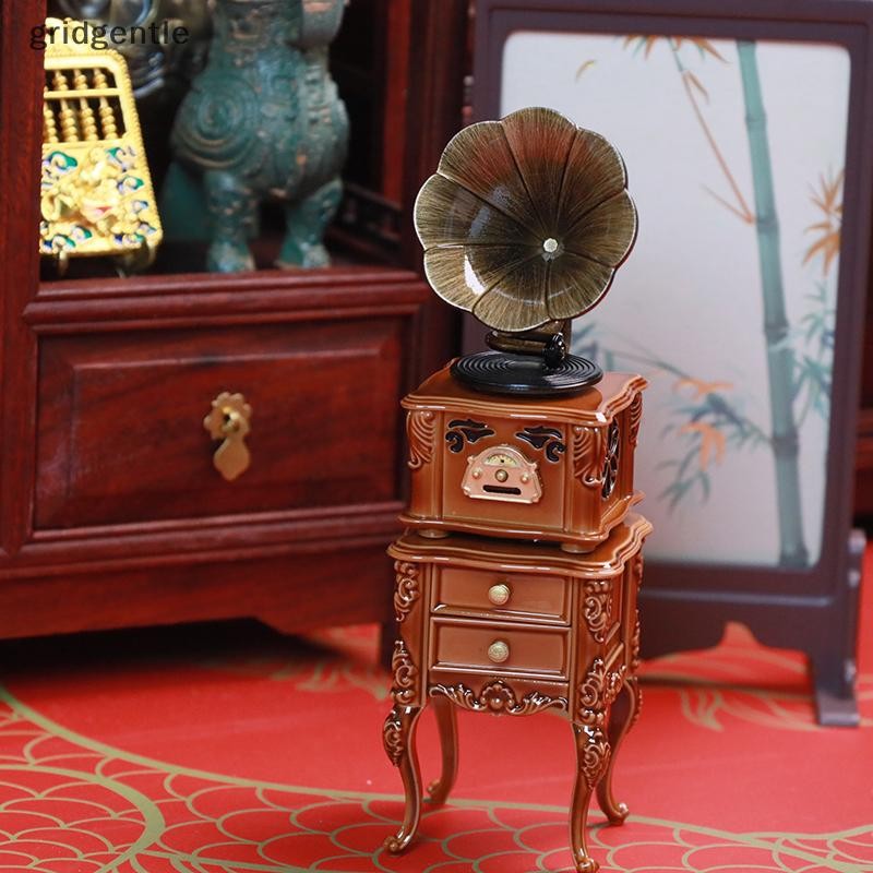 [gridgentle] Dollhouse Miniature Retro Gramophone With Music Mini ...
